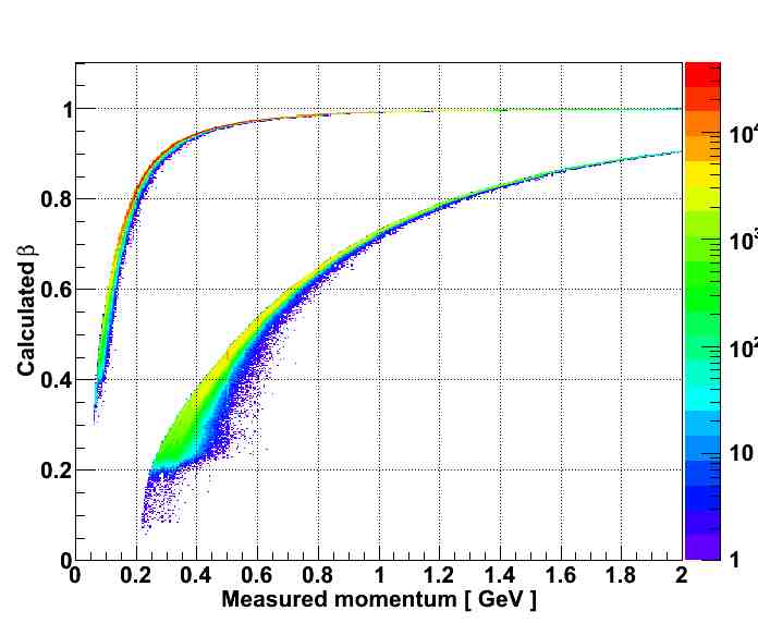 Step 3) measured momentum vs measured beta in the branch area